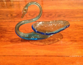 Blue glass swan | Etsy