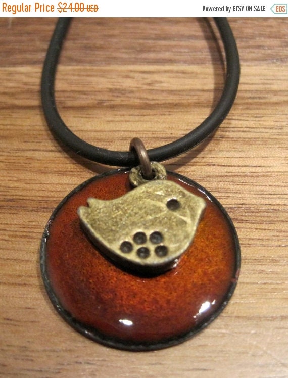 Bird Necklace Bird Jewelry Chestnut Brown Enamel by SiftandWinnow