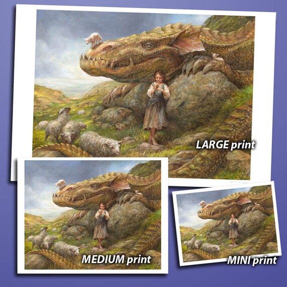 The Shepherdess print dragon sheep girl fantasy art