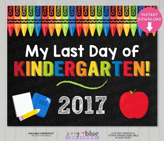 Last Day Of Kindergarten Sign Boy Last Day Of School Chalkboard Sign 