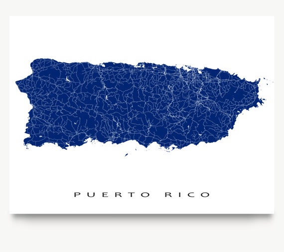 Puerto Rico Map Print Puerto Rico Art Caribbean Island Maps