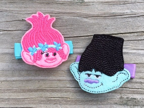 Poppy and Branch Hair Clip Set Felt Hair Clips Trolls Hair