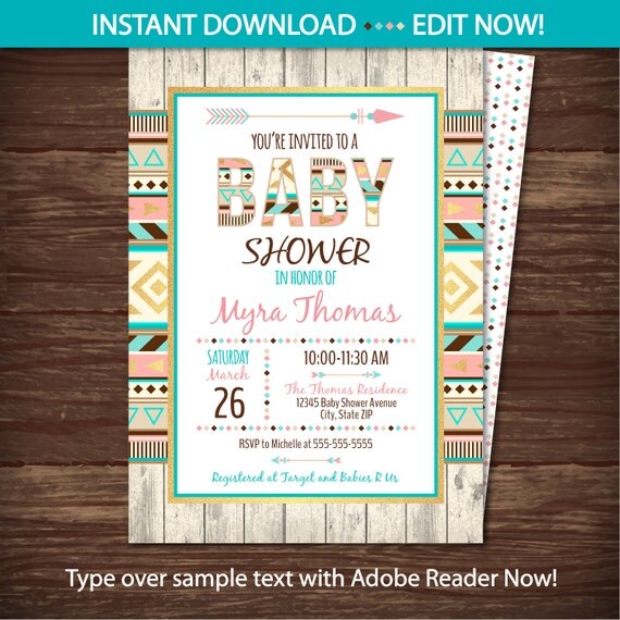 Tribal Baby Shower Invitation Aztec Baby Shower Invitation