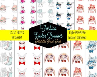 Bunny Rabbit Digital papers Girl Bunny Clipart Bunny