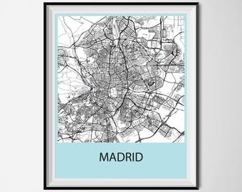 Madrid Spain Map with Coordinates Madrid Wall Art Madrid