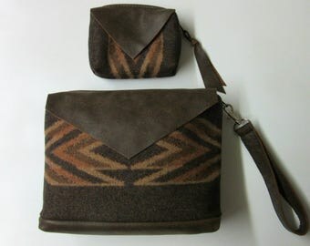 Pendleton Wool Clutch Purse Wrist Bag Camel Rust