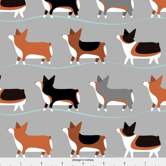 Corgis Fabric Corgis On Parade In Gray By Pinkowlet Corgis