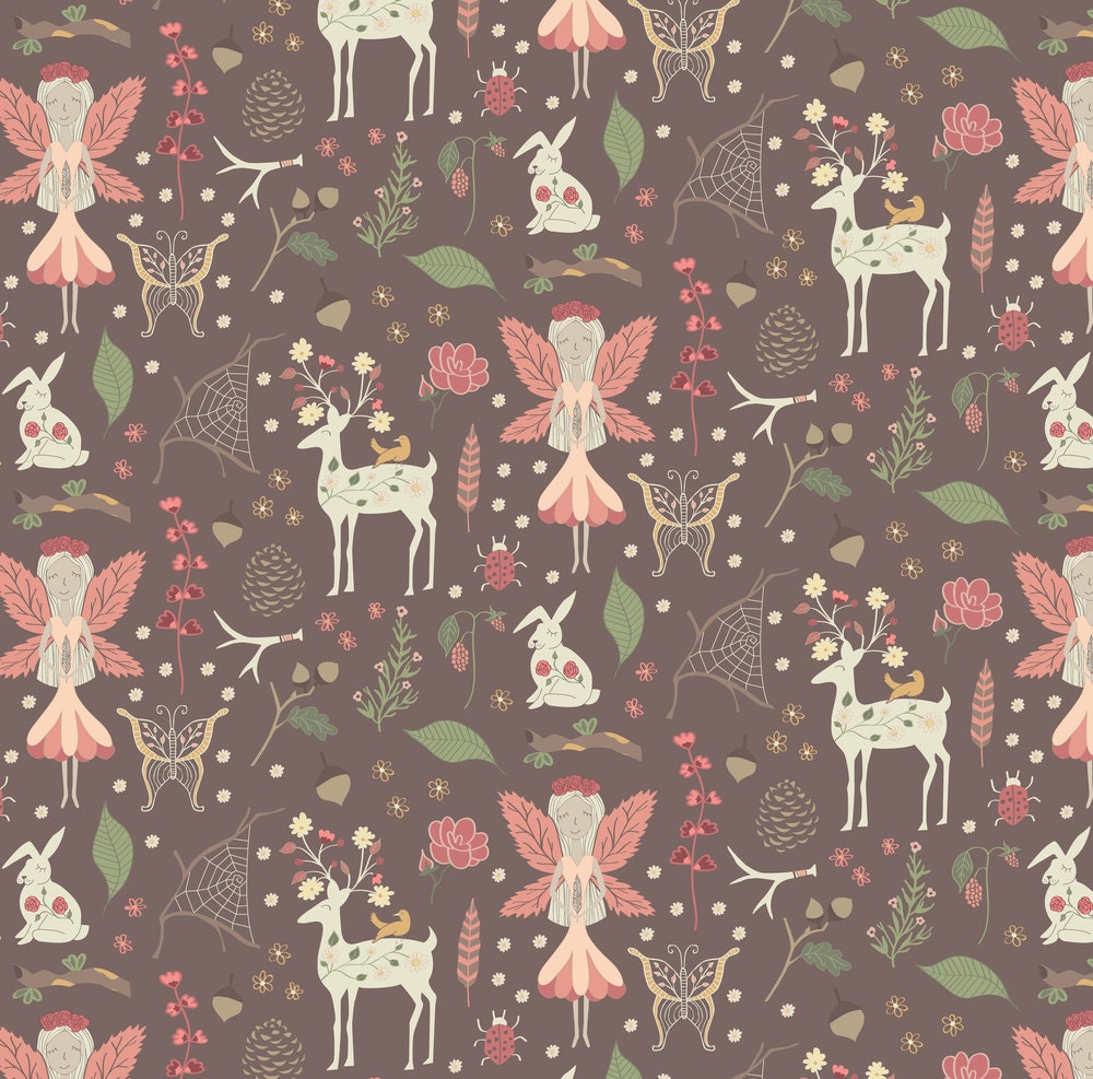 Fairy Fabric Woodland Fairytales Brown By