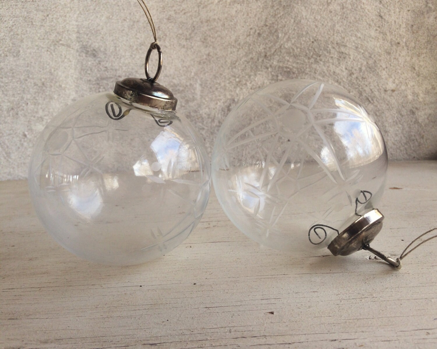 Clear Kugel style orb clear snowflake etched glass Christmas ornament ...