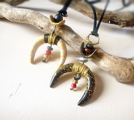 Double Horn Pendants. Artisan Boho Fashion Trend. by NarimCrafts
