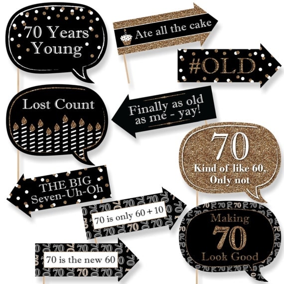 Funny Adult 70th Birthday - Gold Photo Booth Props - Birthday Party ...