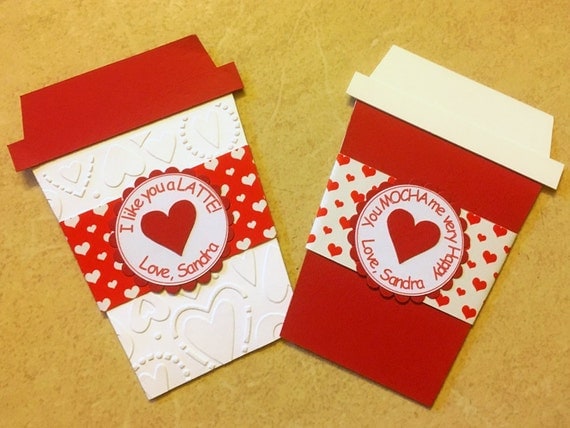 Items similar to 2 Valentines Day Gift Card Holders - coffee cup gift ...