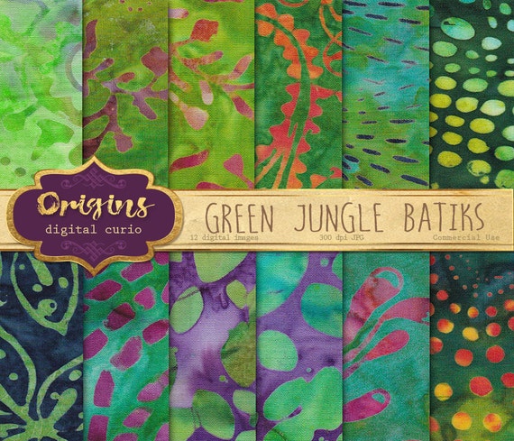 Green Jungle Batik Digital Paper jungle tropical textures