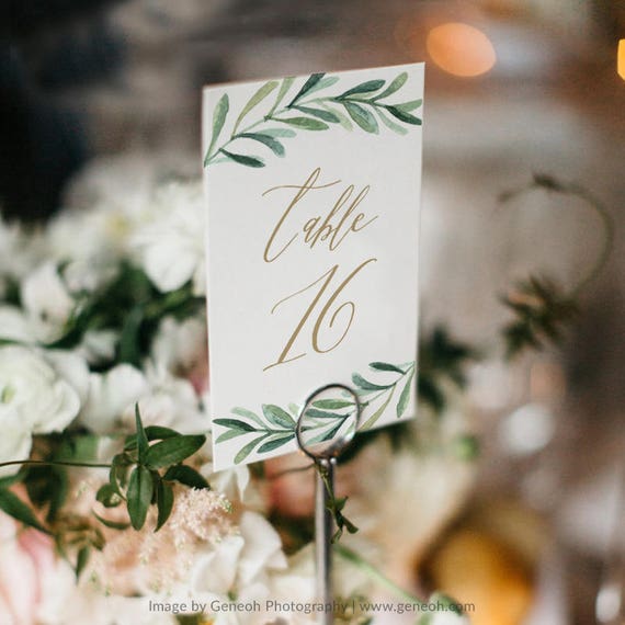 Greenery Table Number Template Printable Wedding Table