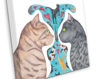 Funny Cat Illustration Pen and Ink Watercolor Portrait Tiger