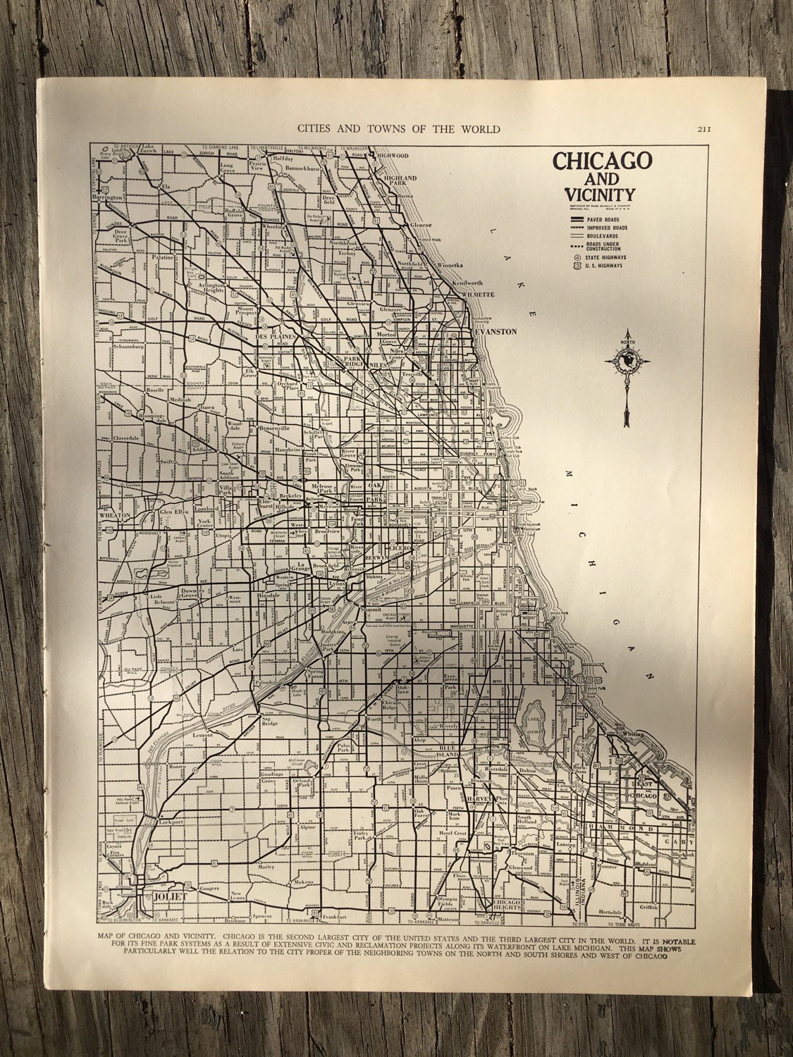 City of Chicago Map / Vintage Map Decor / City Map Wall Art