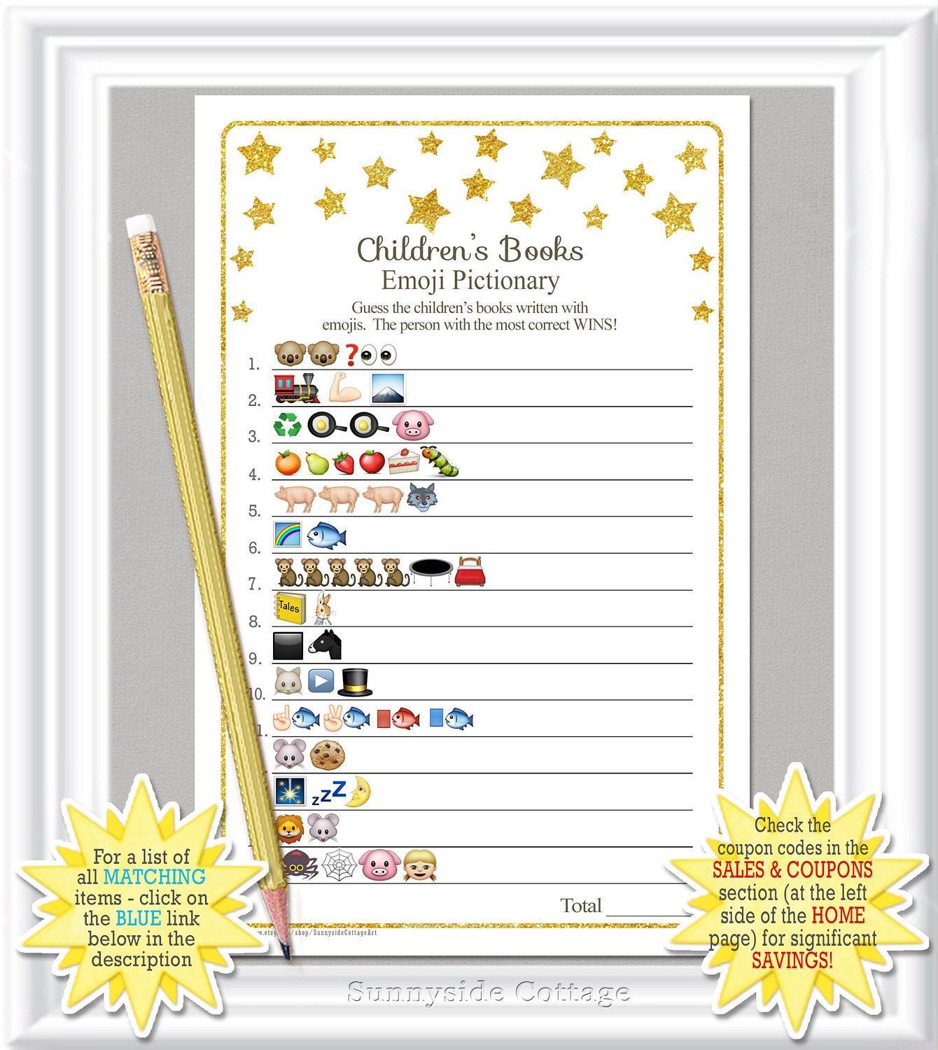 Children's Books EMOJI Pictionary game Baby Shower game