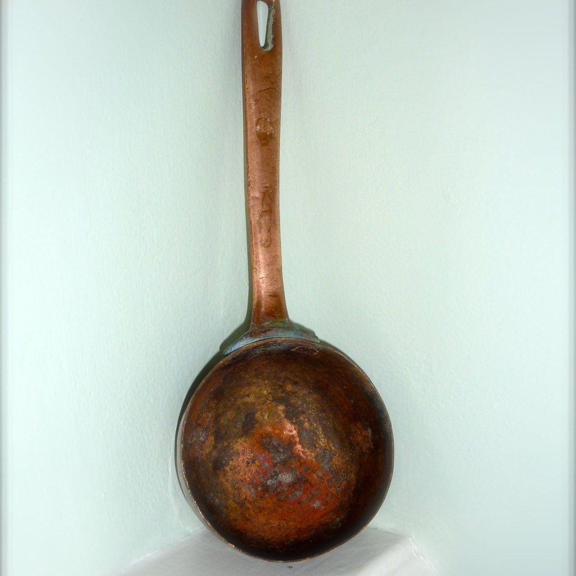 Antique Vintage Copper Ladle Water Dipper Spoon Rustic Round