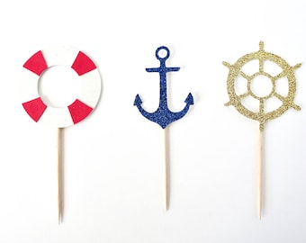Nautical cupcake toppers Blue and red printable toppers