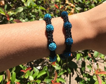 Items similar to Turquoise Shamballa Bracelet with Hemp on Etsy