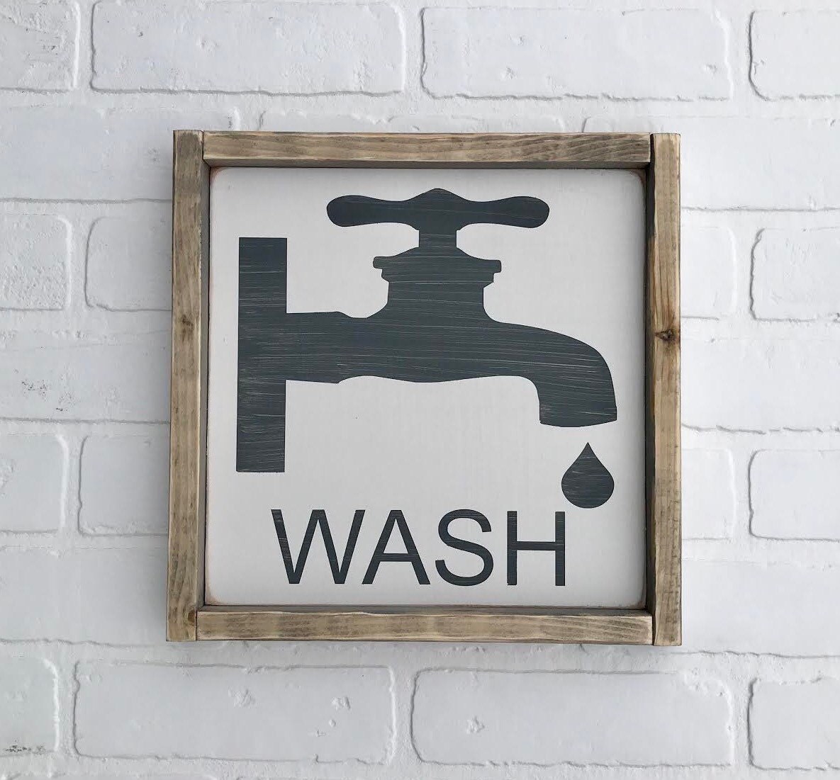 WASH Faucet Sign 12 x 12 framed wood sign