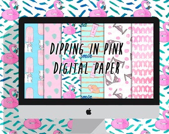 Summer Digital Paper SUMMER Fun Patterns Surfboards ice cream