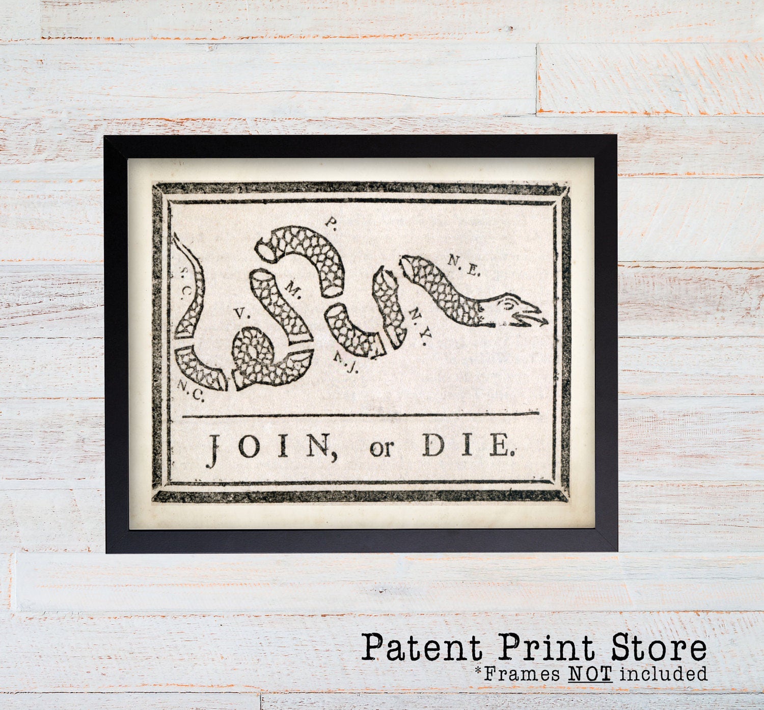 Join or Die Art Print. Benjamin Franklin. War Snake Sign.