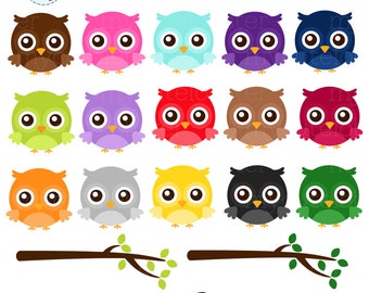 Spring Owls Clipart Set cute owls umbrella flowers