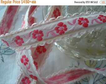 White Flowers Embroidered Ribbon Woven Edge black by kabooco