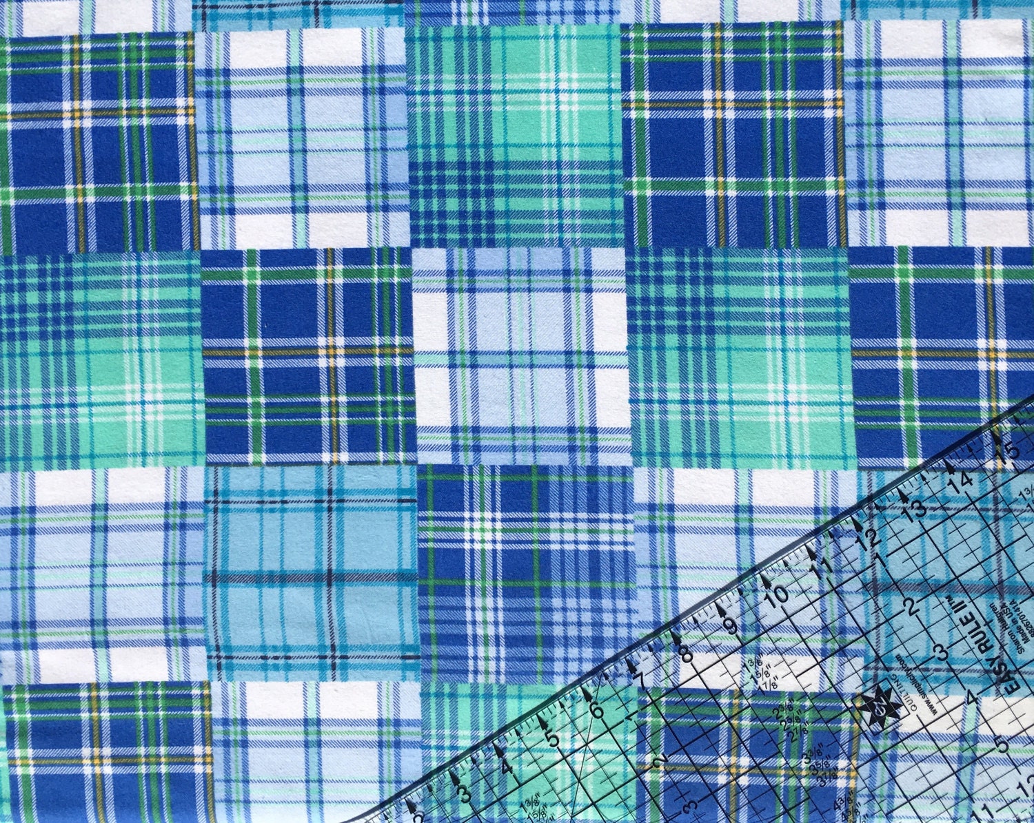 BTY Baby Blue Plaid Nursery Cotton Fabric By The Yard