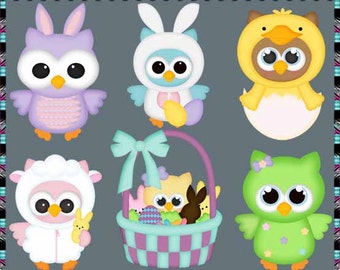 Easter owl clipart | Etsy