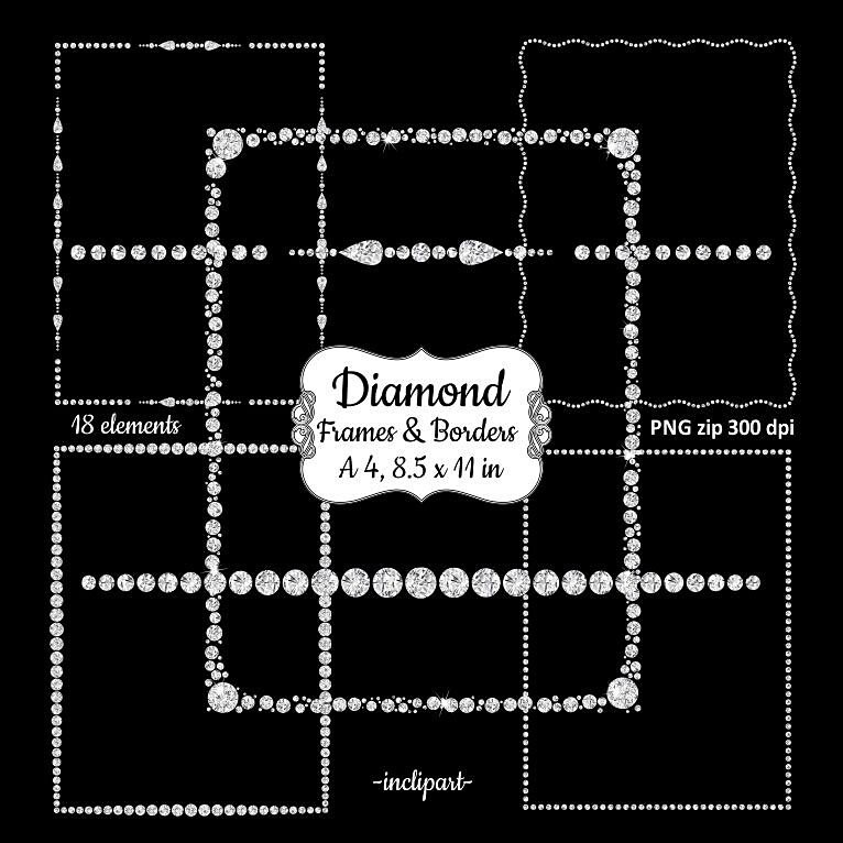 Diamond Frame Clipart. Rhinestone frame border clip art.