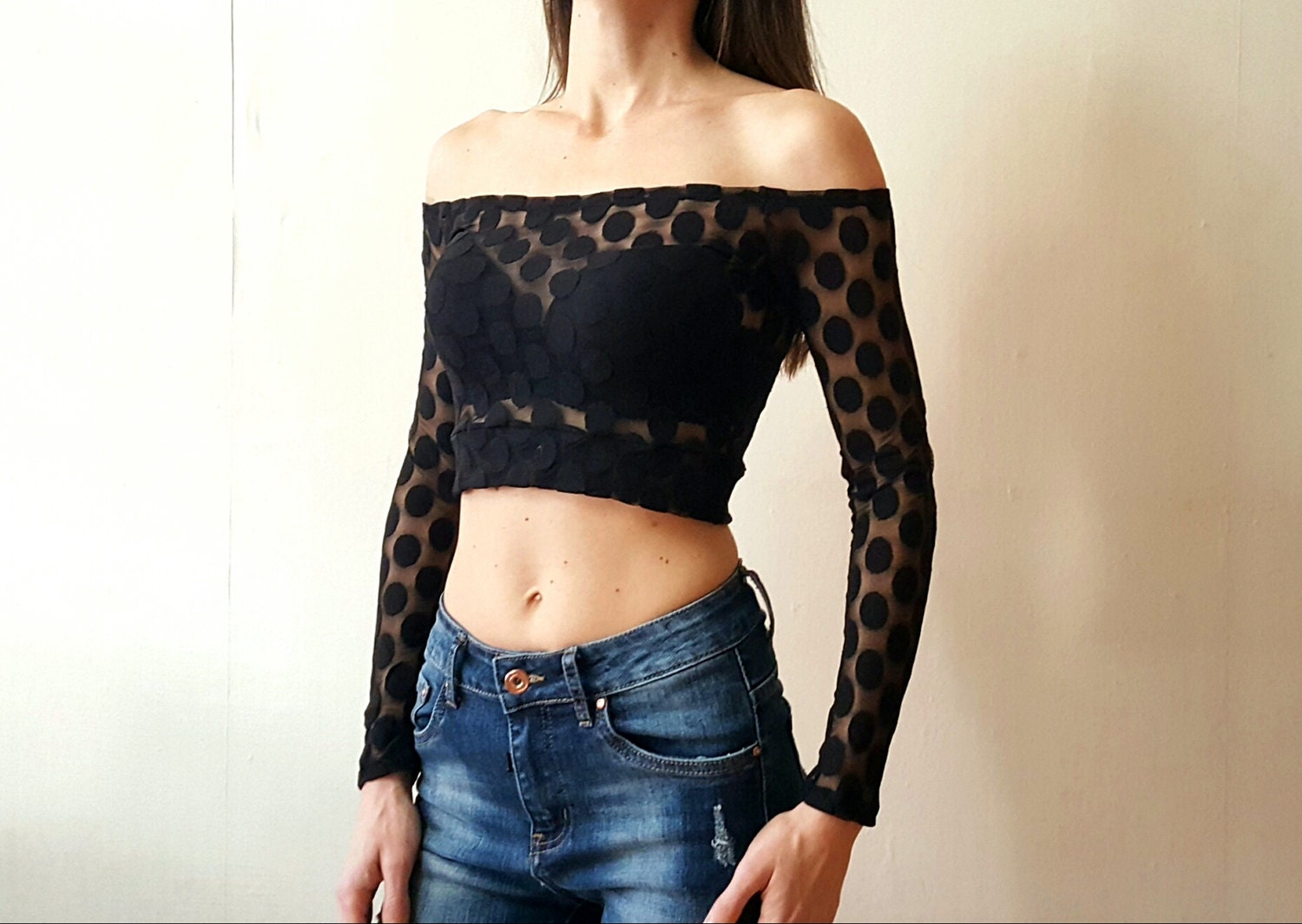Mesh Crop Top Sexy Black Top Goth Off The Shoulder Top Tops