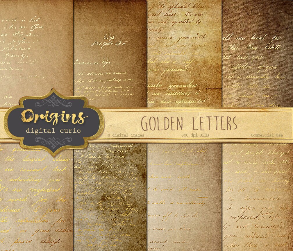 Gold Letters Digital Paper Vintage Handwritten Letters