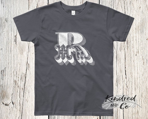 Letter R Kids Tee Antique Vintage Letter Initial Shirt
