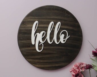 Hello Sign Hello Wood Sign Hello Script Wood Sign Wooden