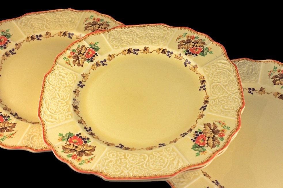 Dinner Plates, Myott Staffordshire, Embossed, Grapes, Flowers, and ...