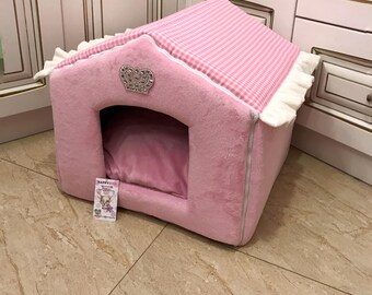Pink and golden princess dog bed Designer dog bed Personalized