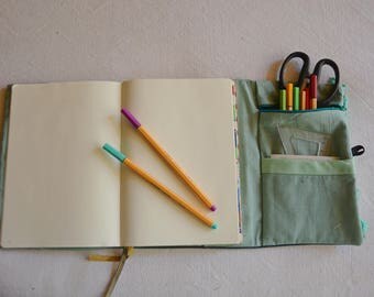 Black Leather Script Cover or Notebook Cover with hand painted