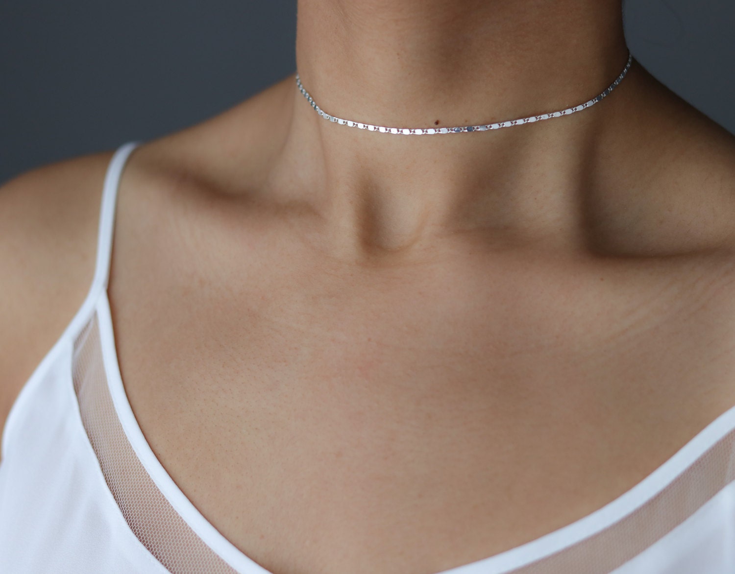 Dainty Silver Choker Delicate Silver Necklace Layering