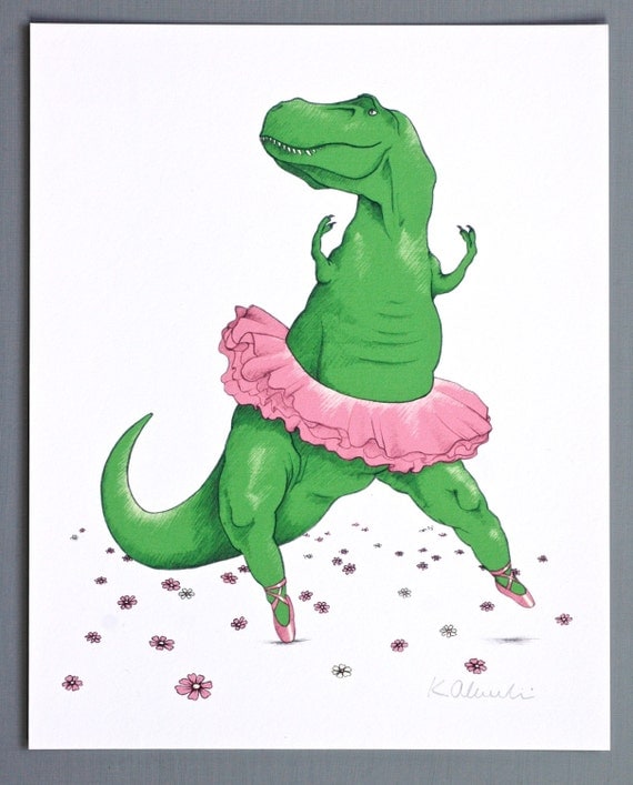 T-Rex Dinosaur Ballerina Print of Original Illustration