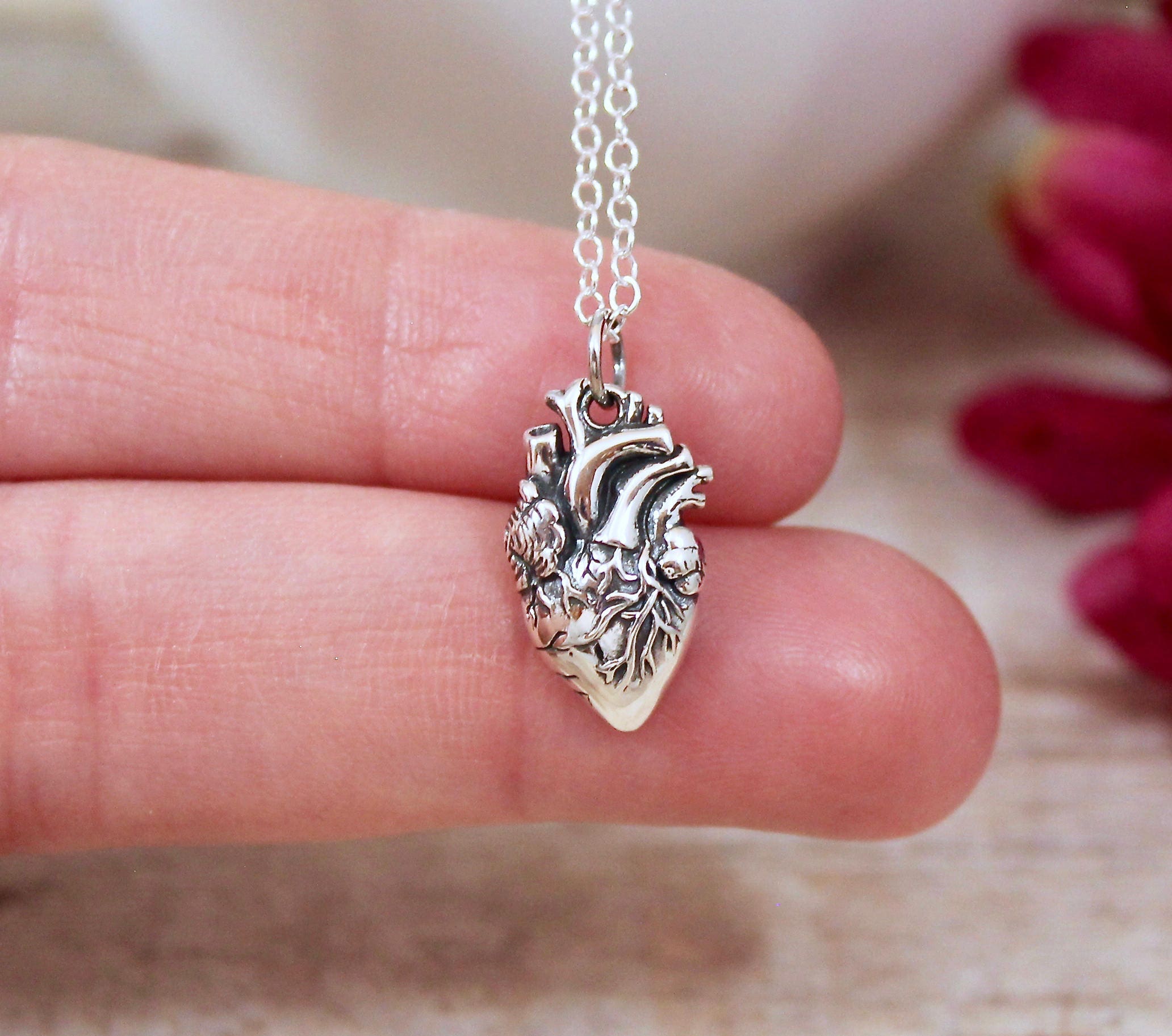 Anatomical Heart Necklace Sterling Silver Heart Jewelry