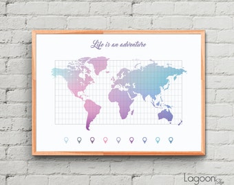 Pink world map | Etsy