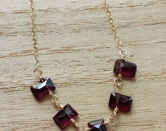 Gold garnet necklace | Etsy