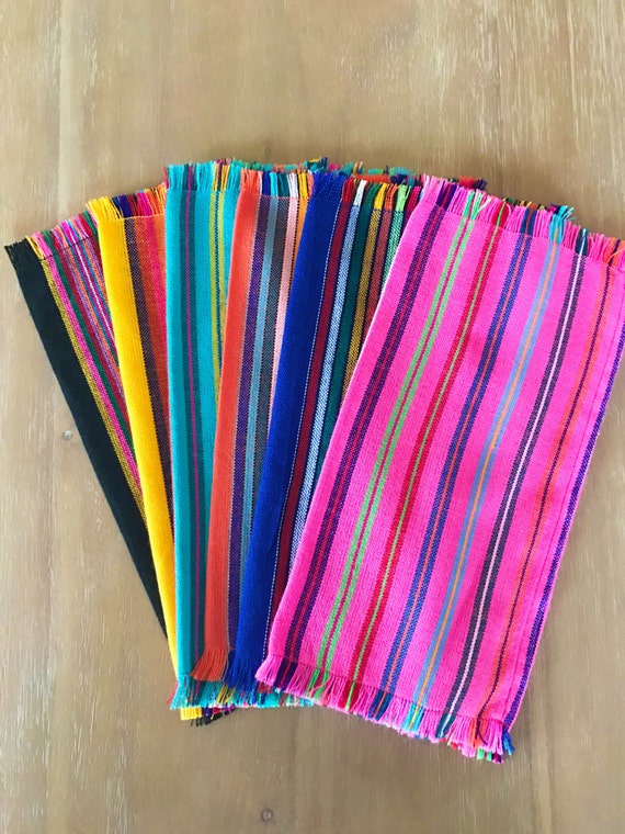 Mexican striped napkins, set of 6. Assorted colors, Mexican fiesta ...