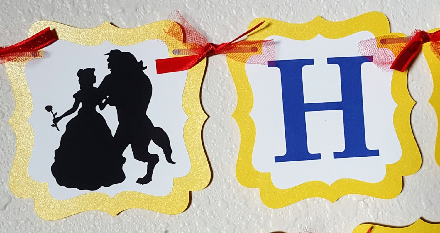 Beauty and The Beast Birthday Banner Princess Beauty and The