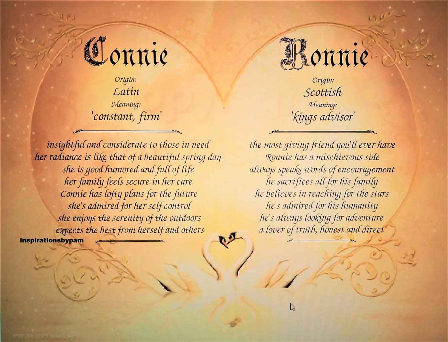 First Name Meaning Art Print Double Name Meaning Swan