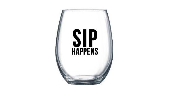 Sip Happens Wine Glass Stemless Wine Glass Wine by SARBIENdesigns