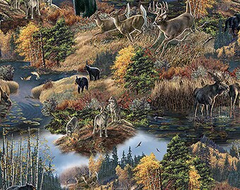 Unique hunting scene fabric related items | Etsy