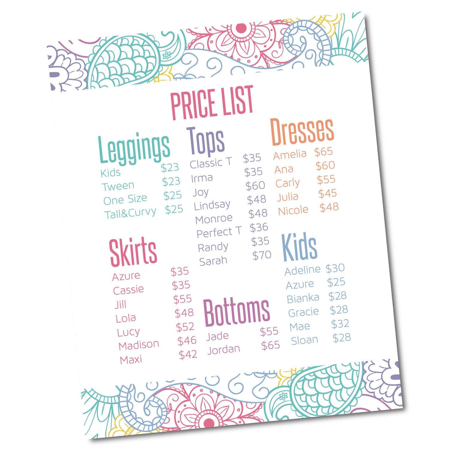 Price List Sign 8x10 Instant Download Approved Fonts and